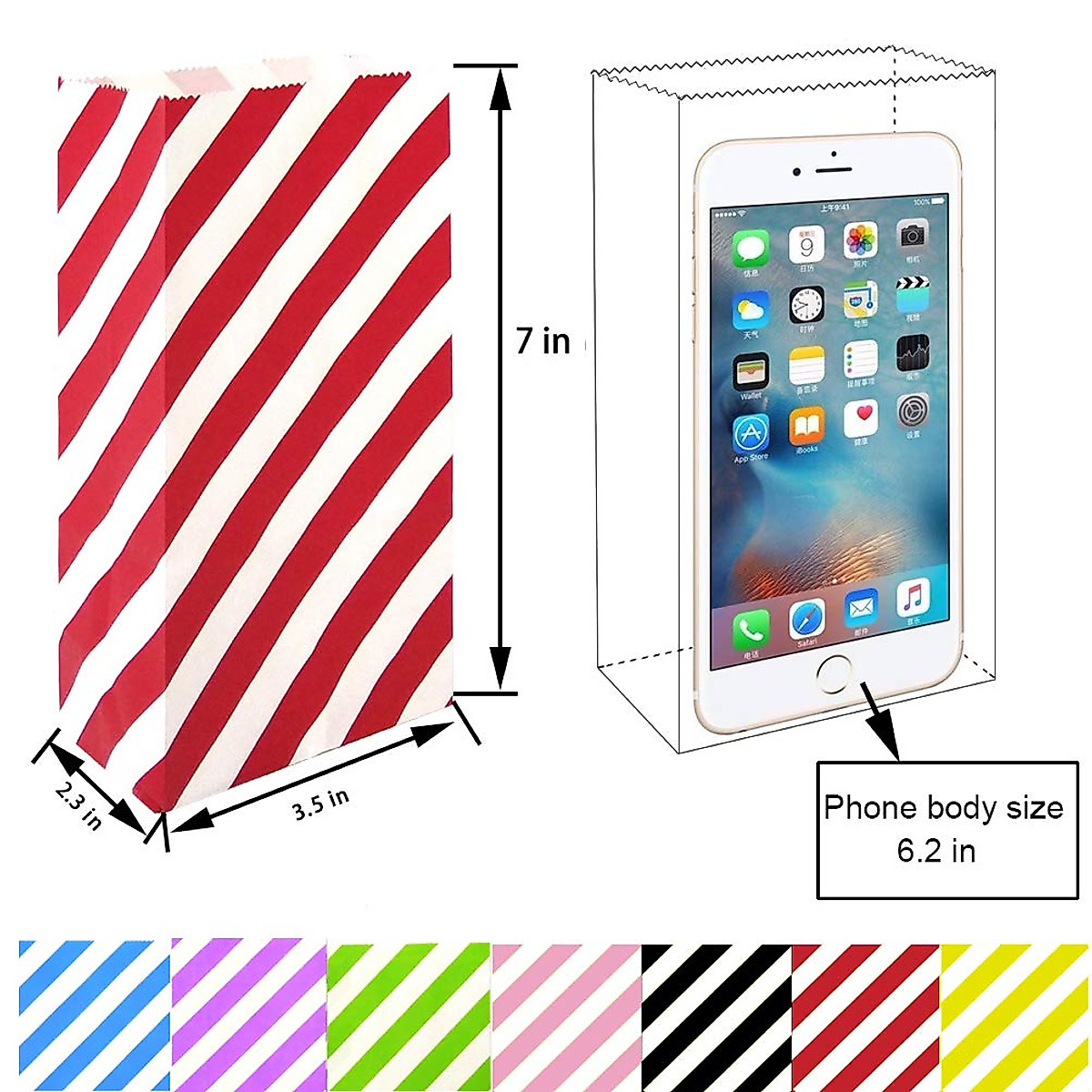 ADIDO EVA Red Striped Paper Bags Mini Party Goody Bags for Kids Birthday Party Supplies (50 CT 3.5×2.3×7 in)