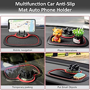 Multifunction Car Anti-Slip Mat Auto Phone Holder, Rotatable Anti Skid Car Dashboard Pad with Temporary Parking Numbe, Universal Phone Holder With Extra Large Pad For Phones Sunglasses Keys Gadgets