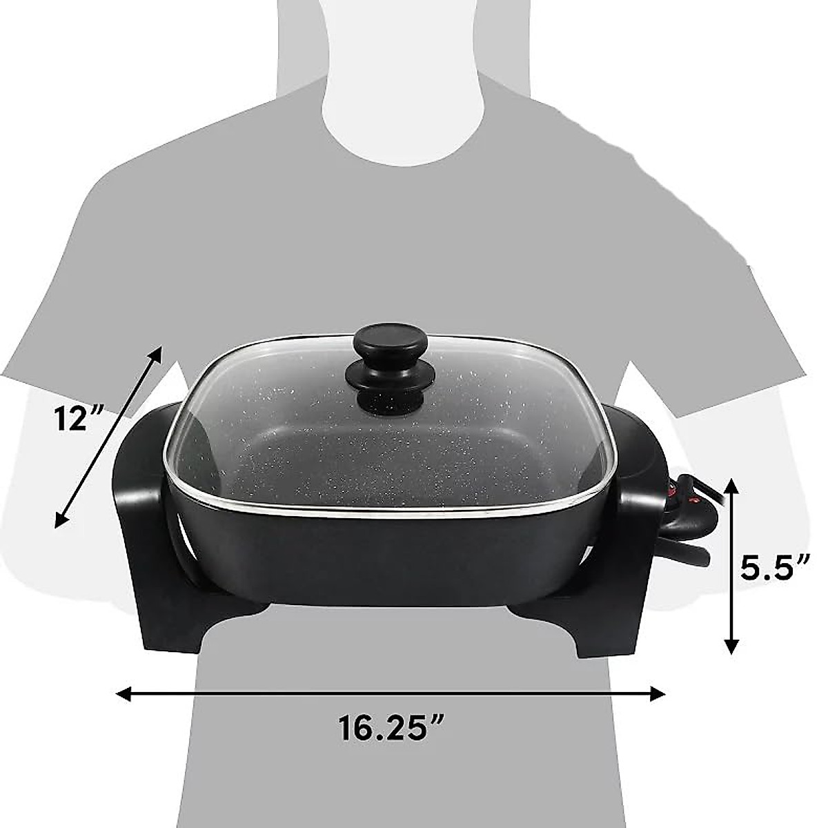 12-inch Electric Skillet with Lid, Non-Stick Surface, Adjustable Temperature Control, Ideal for Cooking and Serving, Black