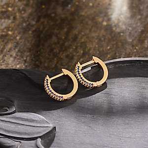 MEVECCO 14K Gold Plated 3 Row Pave Cubic Zirconia Hoop Earrings Dainty Handmade Huggie Earrings for Women