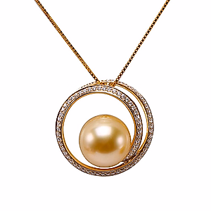 JYX Pearl 14K Gold Pendant AAA Quality Genuine 11.5mm Golden South Sea Pearl Pendant Necklace for Women