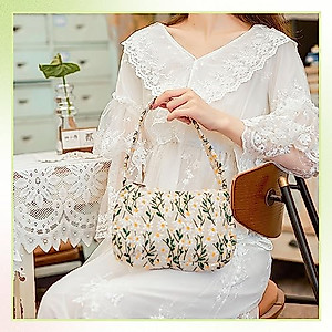 Women's Tote Bag Mini Flowers Embroidered Handbag Small Cellphone Purse Canvas Hobo Bag