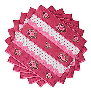 Royal Bluebonnet Napkins - 100 Paper Napkins - Pink and White Rose Flower Theme – Napkins Disposable, Napkins, Napkins Paper