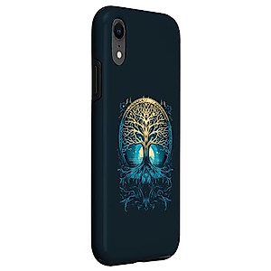 iPhone XR Odin Tree of Life Viking Valhalla Pagan Blue and Yellow Case