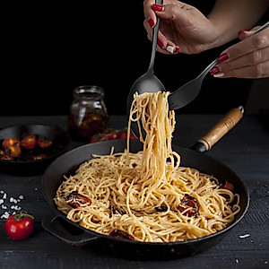 Stainless Steel Serving Spoon x 2, Slotted Serving Spoon x 2, Serving Forks x 2, 8.5 Inch Serving Utensils Set of 6 for Catering, Dishwasher safe (Silver)