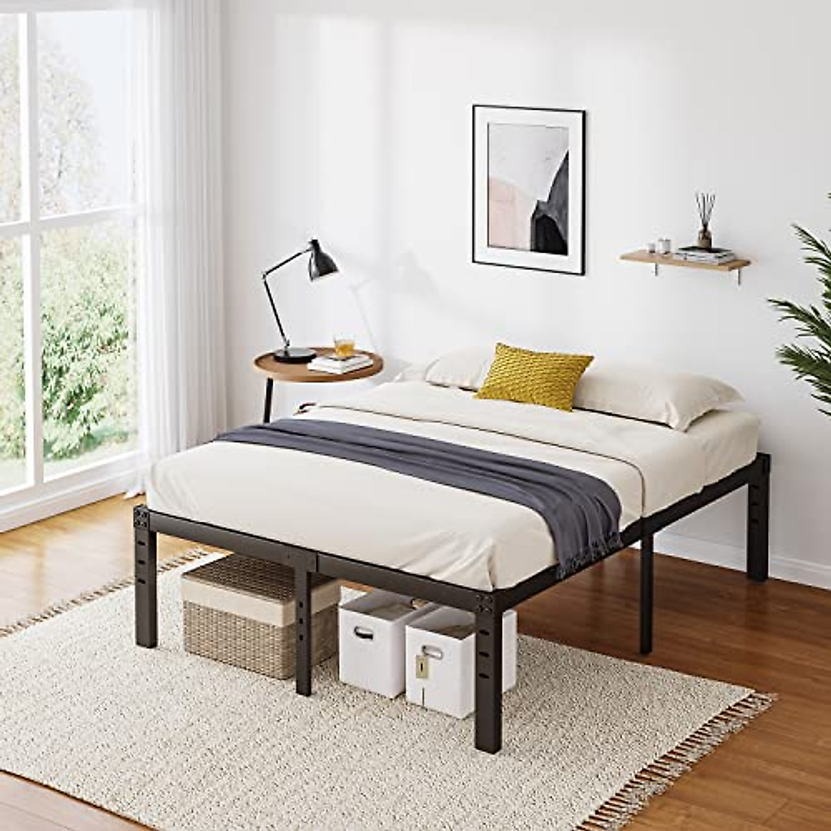 Uliesc Cal King Size Bed Frame, 18 Inch High Heavy Duty Metal Platform Bedframe, No Box Spring Needed with Underbed Storage Mattress Foundation, Noise-Free