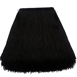 KOLIGHT 10yards Width 12inch Polyester Lace Tassel Fringe Trim Decoration for Latin Dress Stage Clothes Lamp Shade (Black)