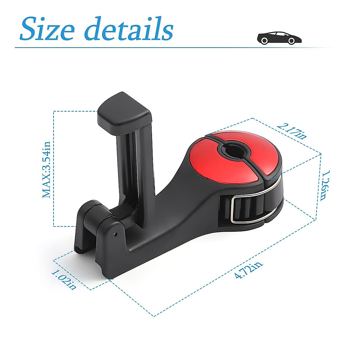 2PCS Car Headrest Hidden Hook, 2 in 1 Multifunctional Car Seat Back Hanger Storage Hook with Phone Holder, Automotive 360° Rotation Headrest Purse Handbag Holder Universal for Toys Groceries (Red)