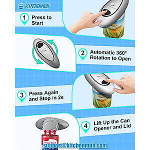One Touch Electric Can Opener Fits Almost All Can Sizes for Seniors with Arthritis, Hand Held Battery Operated Can Opener with Smooth Edge, Food Safe Kitchen Gadgets Automatic Can Opener for Kitchen