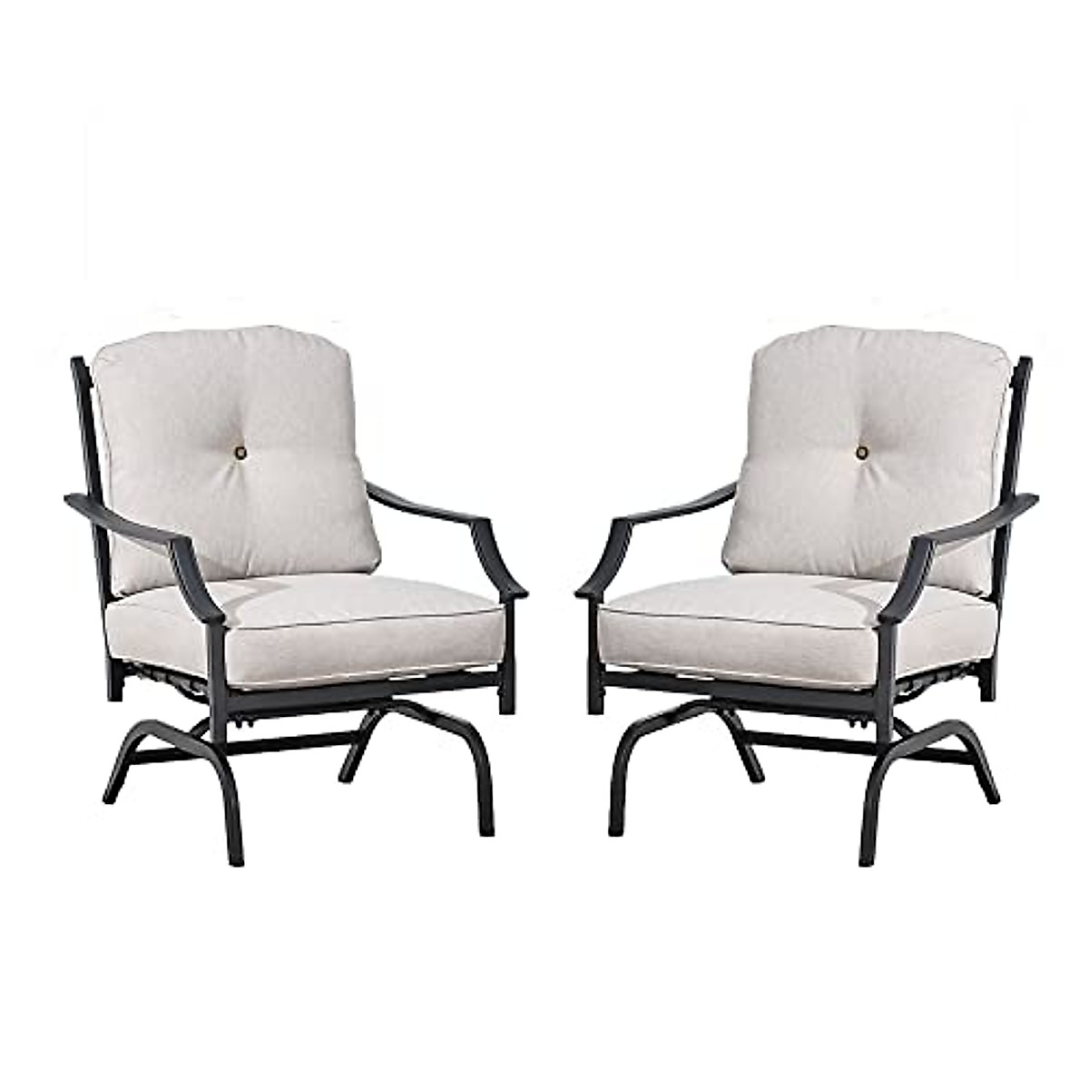 LOKATSE HOME 2 Pieces Outdoor Conversation Furniture Patio Bistro Armchair Set Metal Single Dining Chairs with Cushion, Beige