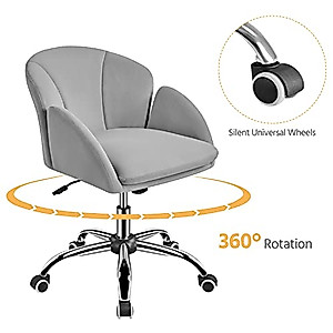 Topeakmart Cute Desk Chair for Home Office Makeup Vanity Chair with Armrests for Bedroom Modern Swivel Rolling Chair for Women Light Gray