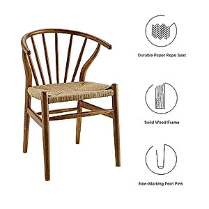Modway Flourish Mid-Century Modern Rustic Farmhouse Wood Dining Chair in Walnut