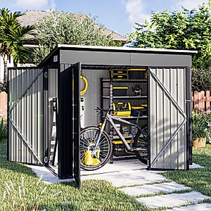 Aoxun 4' x 8' Shed Outdoor Storage Shed with Triple Lockable Door Metal Storage Cabinet with Slopping Roof for Tools Bicycles Storage for Garden, Patio, Courtyard