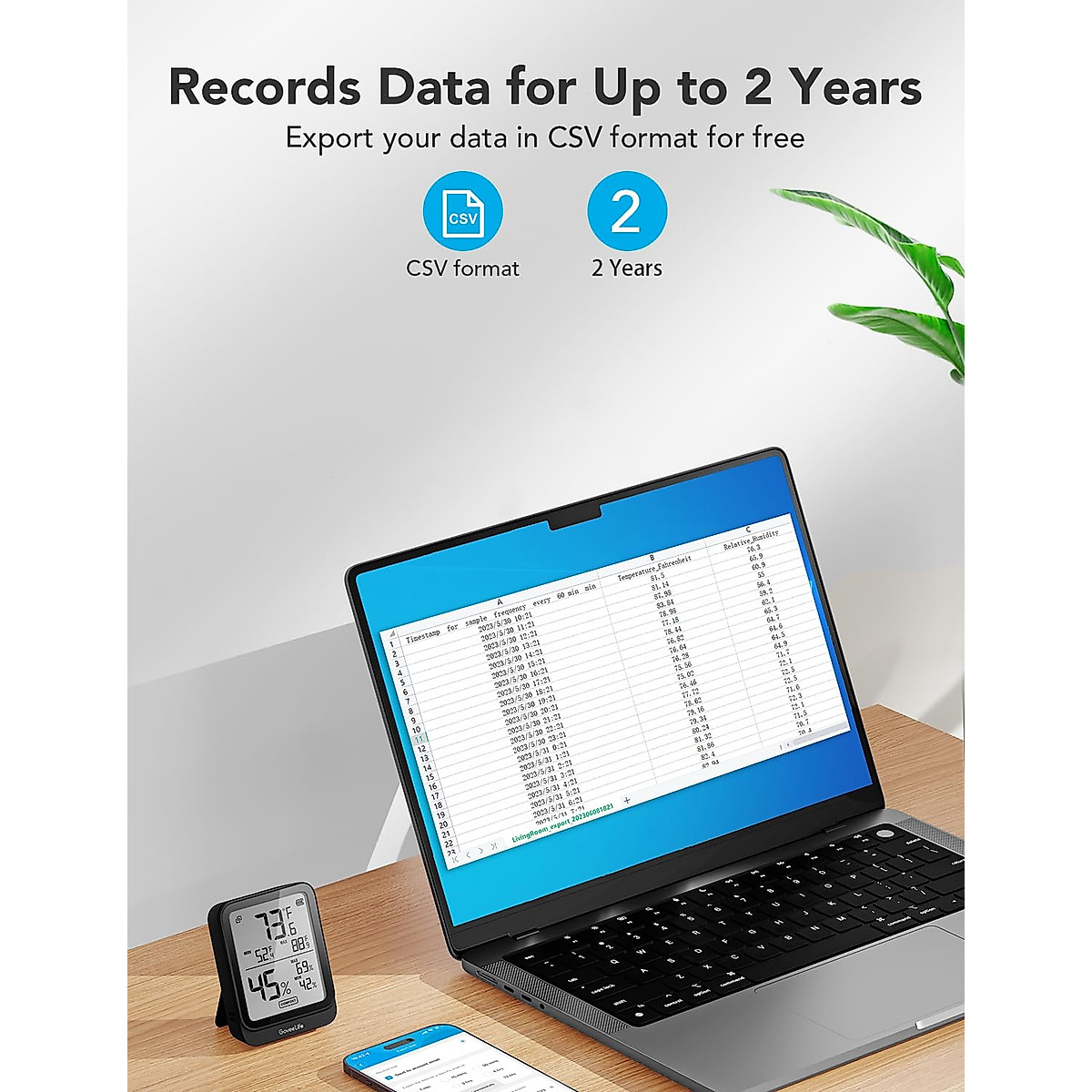 GoveeLife Hygrometer Thermometer H5104 2Pack, Bluetooth Room Temperature Monitor with APP Alert and 2 Years Date Storage Export, Remote LCD Digital Hygrometer Indoor Humidity Meter, Greenhouse