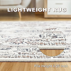 Area Rug Living Room Rugs - 5x7 Machine Washable Soft Farmhouse Boho Moroccan Floral Thin Rug Indoor Floor Carpet for Bedroom Under Dining Table Home Office Decor - Brown