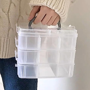 esowemsn 1PC 3-Tier Stackable Craft Storage Containers Plastic Jewelry Box Organizers with 18 Compartments for Bead,Earring,Necklace,Arts and Craft,Jewelry,Ribbon