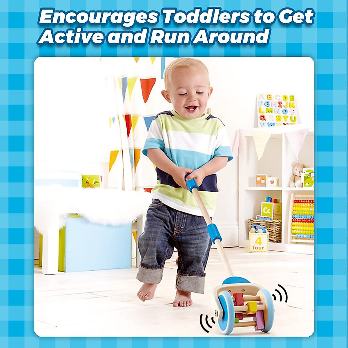 Hape Wooden Push and Pull Lawn Mower for Babies| Push Along Activity Walking Toy for Toddlers 12 Months and Up