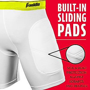 Franklin Sports Standard Sliding Shorts Youth, White/Optic, Large