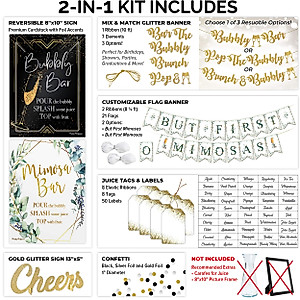 Champagne Bar Decorations Kit - Silver Gold Bubbly Bar Banner, Great Gatsby Bridal Shower Decorations Table Mimosa Sign Roaring 20s Theme Birthday Party Brunch Bachelorette New Years Eve Decor (Black)