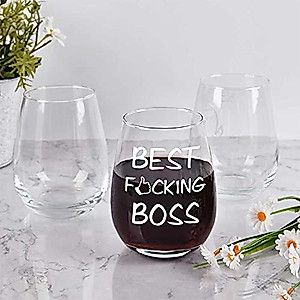 Waipfaru Boss Day Gift Stemless Wine Glass, Best Boss Wine Glass, Funny Gift Bosses Day Gift Christmas Gift Birthday Gift for Boss Manager Director Coworkers Employer Male Femal