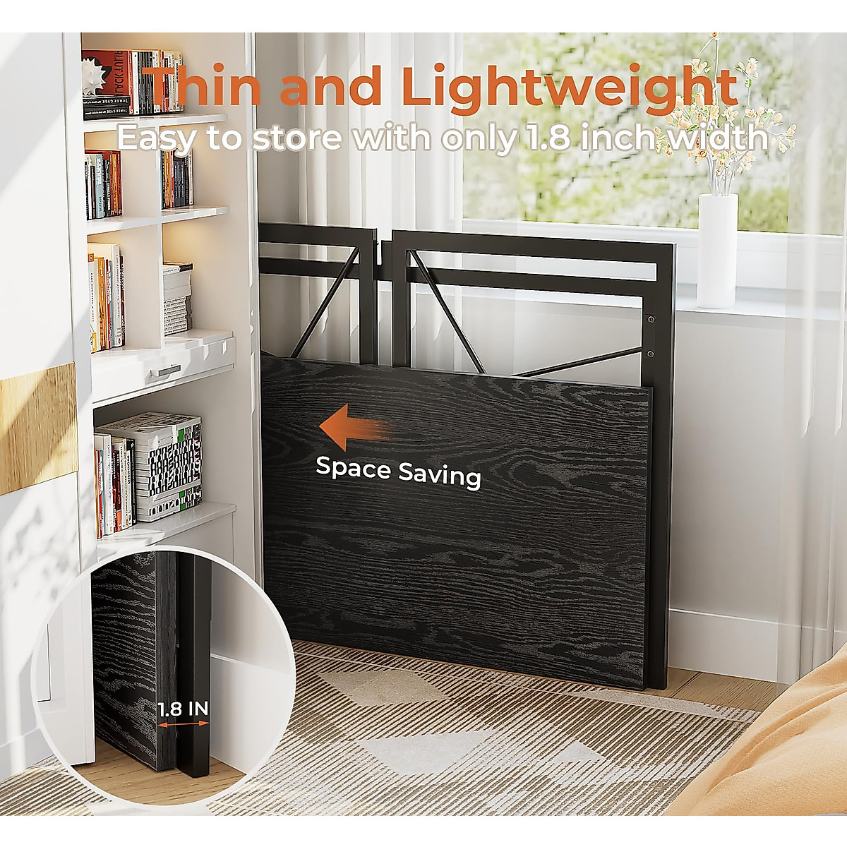 Coavas Small Folding Desk, No Assembly Required Computer Desks, 31.5 inch Spaces Saving Foldable Table for Bedroom, Home Office, Dorm, Apartment, Black Wood