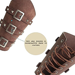 SMARCH Medieval Viking Leather Arm Guards for Men Renaissance Renaissance Viking Pirates Cosplay Costume Accessories for Halloween Parties, LARP and Ren Faire Cosplay (Brown)