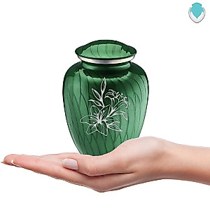 GetUrns Embrace Personalized Lily Medium Cremation Urn with Custom Engraving for Human Ashes for Funeral, Burial, Niche or Columbarium –44 Cubic Inches–Small Urns for Ashes (Pearl Green)