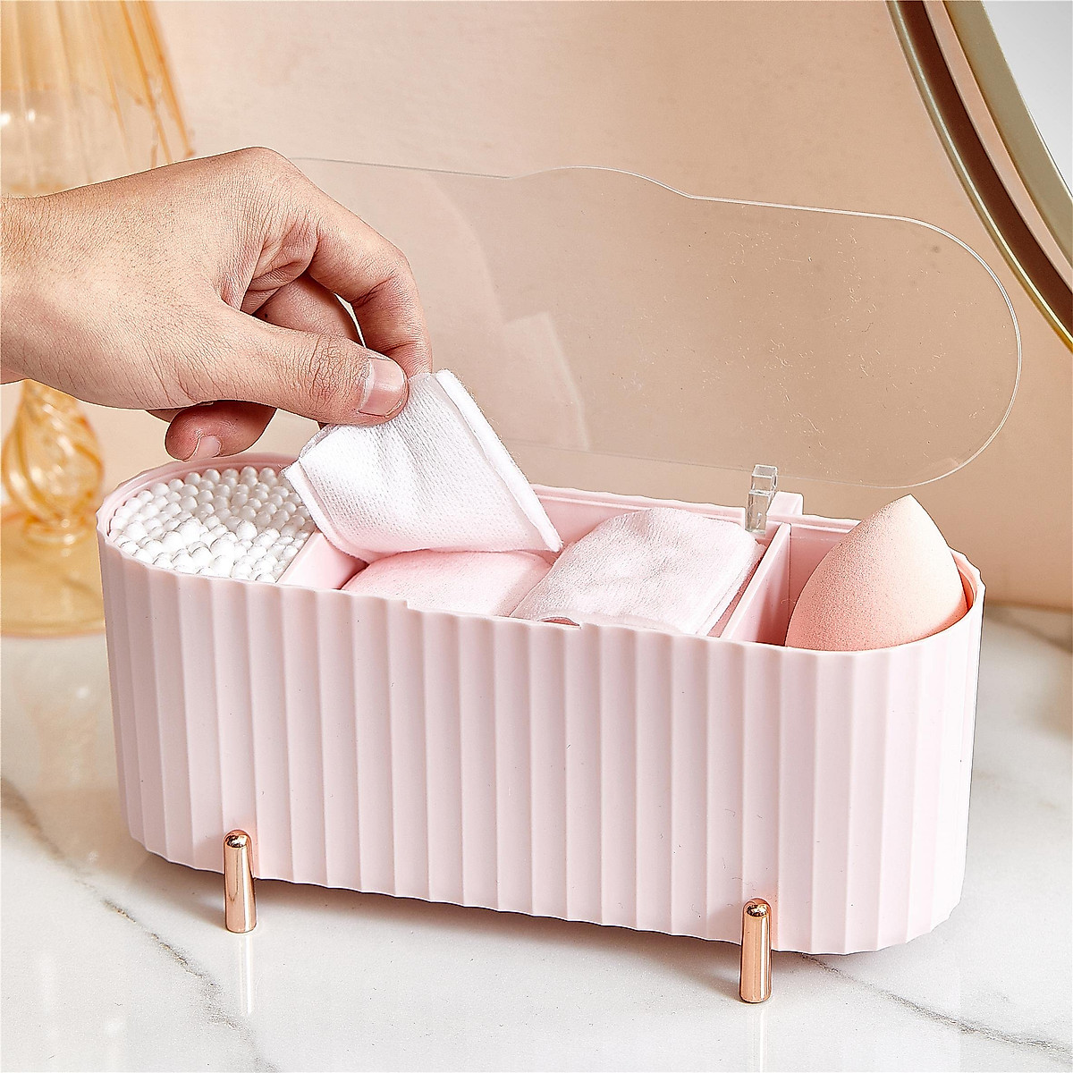 FKOG Dark Red Qtips Holder, Cotton Swab Holder Multi-functional Bathroom Storage Organizer, Detachable 3 Grids Separate Cotton Swabs Dispenser for Cotton Ball Cotton Pads Swabs Ball Floss (Dark Red)