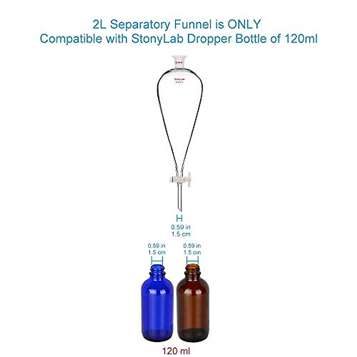 StonyLab Borosilicate Glass 2000 ml Heavy Wall Conical Separatory Funnel with 24/40 Joints and PTFE Stopcock, 2 L (2 Liter)