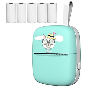 Mini Printer Portable, Pocket Thermal Printer with 5 Rolls Paper Compatible with iOS Android, Bluetooth Wireless Smart Printer for Learning Assistance, Study Notes, Work, Fun, Label List Note