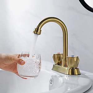 AMAZING FORCE 2 Handle Bathroom Sink Faucet, Centerset Bathroom Faucet with Pop-Up Sink Drain Stainless Steel with Overflow, Supply Utility Hose for Laundry Vanity Brushed Nickel 1.2 GPM