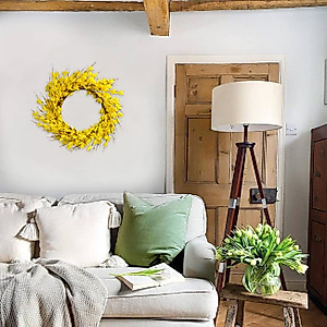 Bibelot 20inch Artificial Forsythia Flower Wreath Spring Summer Fall Wreath Silk Leaves Wreath for Front Door Wreath Porch Farmhouse Patio Garden Home Decor (Yellow)