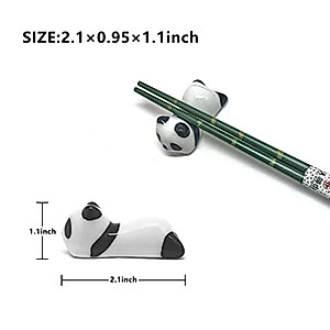 LANHUTHS Wooden Chopsticks Reusable 5 Pairs Gift Set with 5pcs porcelain rest Panda and Green Bamboo Design Hand-Made 8.8 Inch/22.5cm