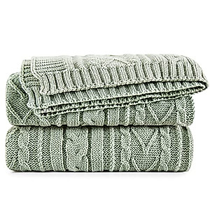 Aormenzy Sage Green Cable Knit Throw Blankets for Couch Bed Sofa, Acrylic Knitted Blanket, Soft Cozy Throw Blanket, 50" x 60"