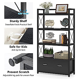 LITTLE TREE Freestanding Lateral File Cabinet with Drawer, Filiing Cabients with Shelves, Black