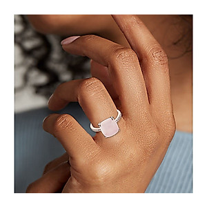Jewelrygift 14K Rose Gold Plated Prong Ring Natural Rose Quartz Cabochon Loose Gtone Latest Mossanite Design Love Gtone Fine Jewelry for Women Ring 8