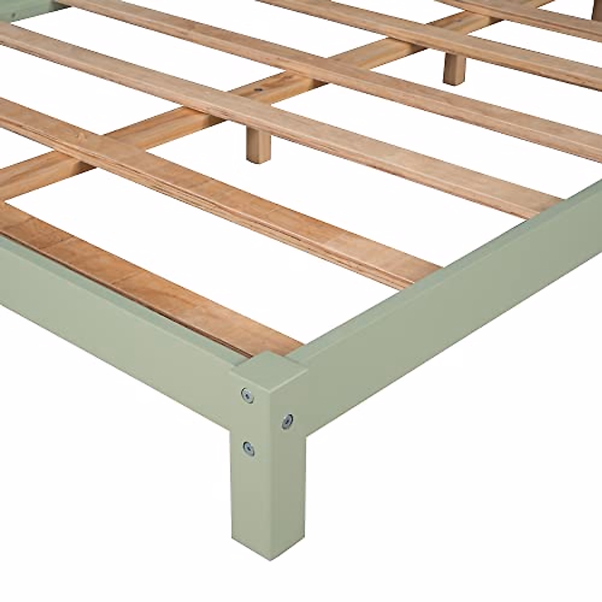 BIADNBZ Full Size Platform Bed Frame with House-Shaped Headboard for Kids Boys Girls Bedroom, Wooden Slats Support, No Box Spring Needed, Green