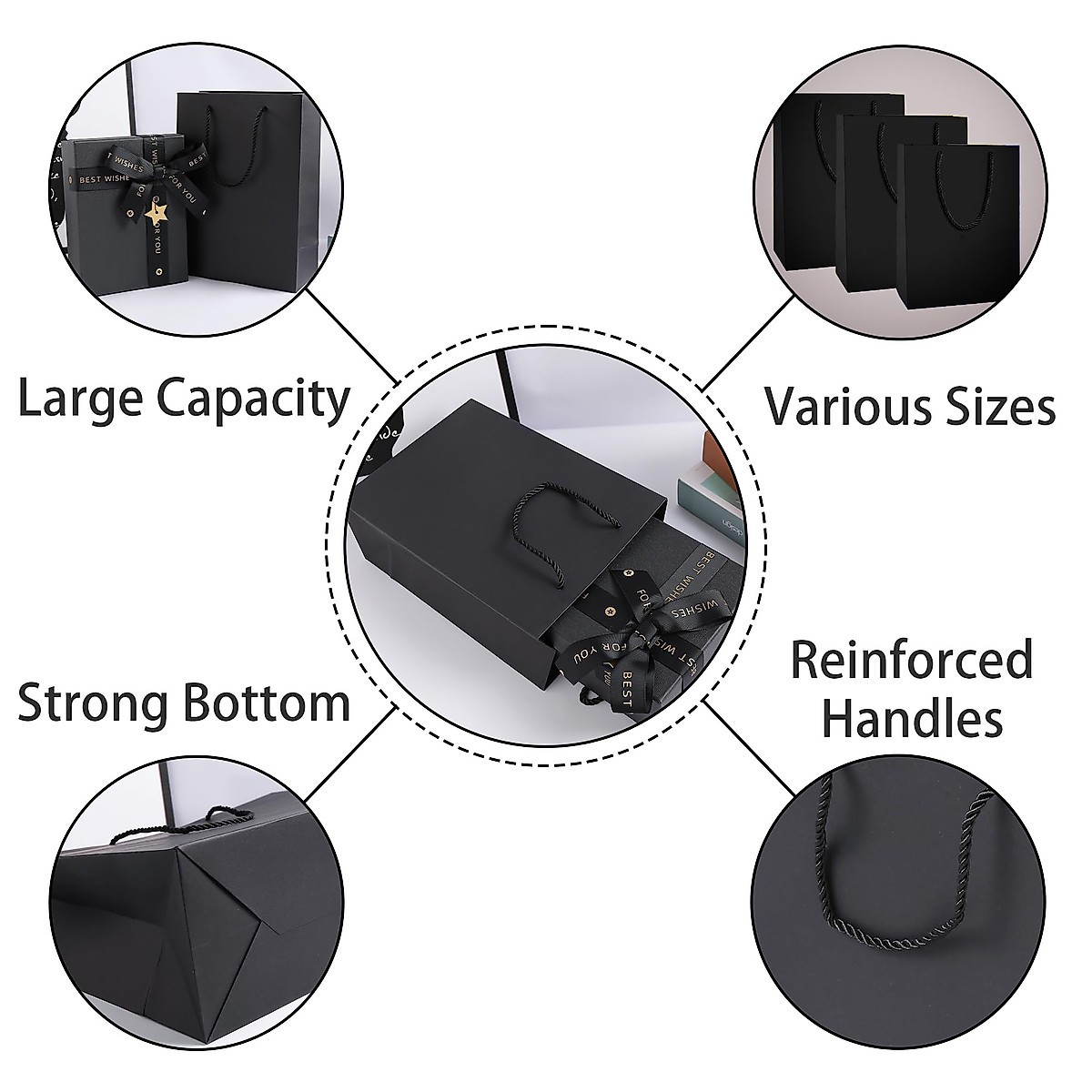 SHIPKEY 10 Pack Small Gift Bags | 6x2.5x8inch Black Gift Bags, Gift Bags for Men, Wedding Gift Bags, Black Paper Bags