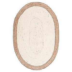SAFAVIEH Natural Fiber Collection Area Rug - 4' x 6' Oval, Ivory & Natural, Handmade Boho Braided Jute, Ideal for High Traffic Areas in Living Room, Bedroom (NF801M)