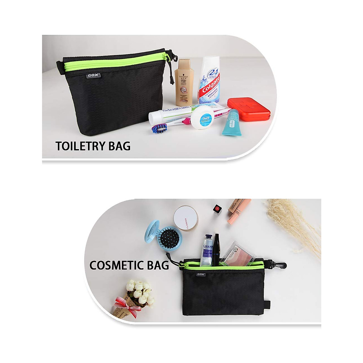 GOX Ultra Light Carry On Zipper Pouch Toiletry Bag Packing Sack Makeup Bag Digital bag (Black)