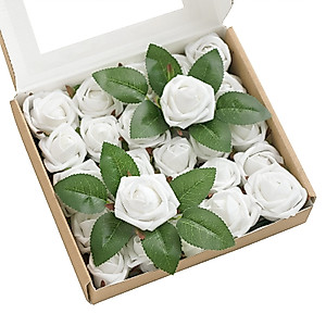 Ling's Moment 1.5/2 inch Artificial Rose White Buds and Petite Roses w/Stem Pack of 24 for DIY Wedding Boutonniere Corsages Bouquets Centerpieces Decorations