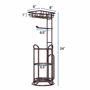 Toilet Paper Holder Free Standing with Shelf Bathroom Magazine Holder Bath Tissue Roll Holder for Mega Rolls/Phone/Wipe-Bronze