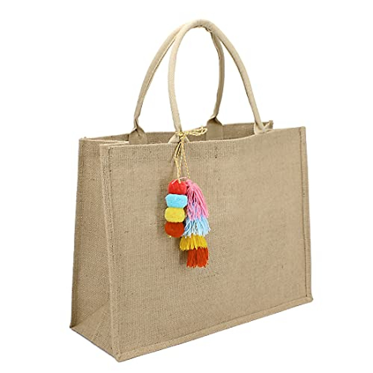 TANOSII Straw Beach Bag For Women Jute Handbag Handmade Woven Tote Bag With Pom Pom Tassel Large Khaki