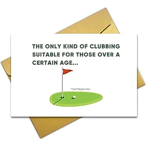 Qiliji Funny Golf Birthday Card for Husband Dad Granddad, Happy Birthday Card for Aged Golfers, Clubbing Suitable For Those Over A Certain Age