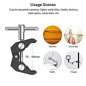 SMALLRIG Super Clamp with 1/4 and 3/8 Thread for Cameras, Lights, Umbrellas, Hooks, Shelves, Plate Glass, Cross Bars, etc - 735