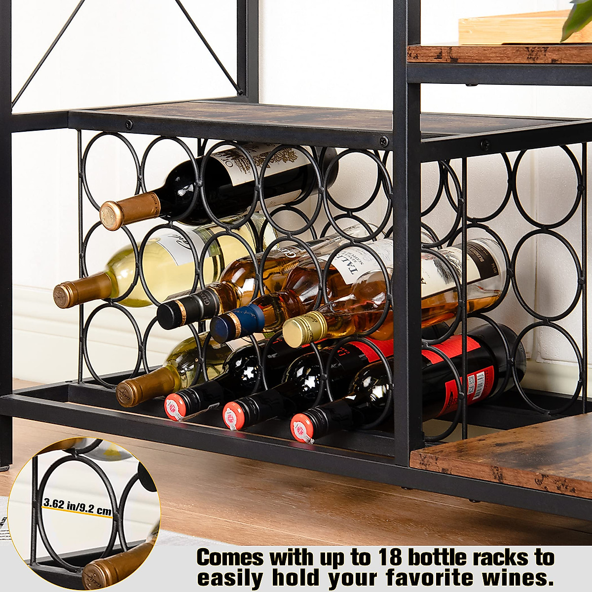 Tektalk Wine Bar Cabinet Wine Rack Freestanding Table with Glass Holder and Wine Storage for Home Kitchen Dining Room - Rustic Brown