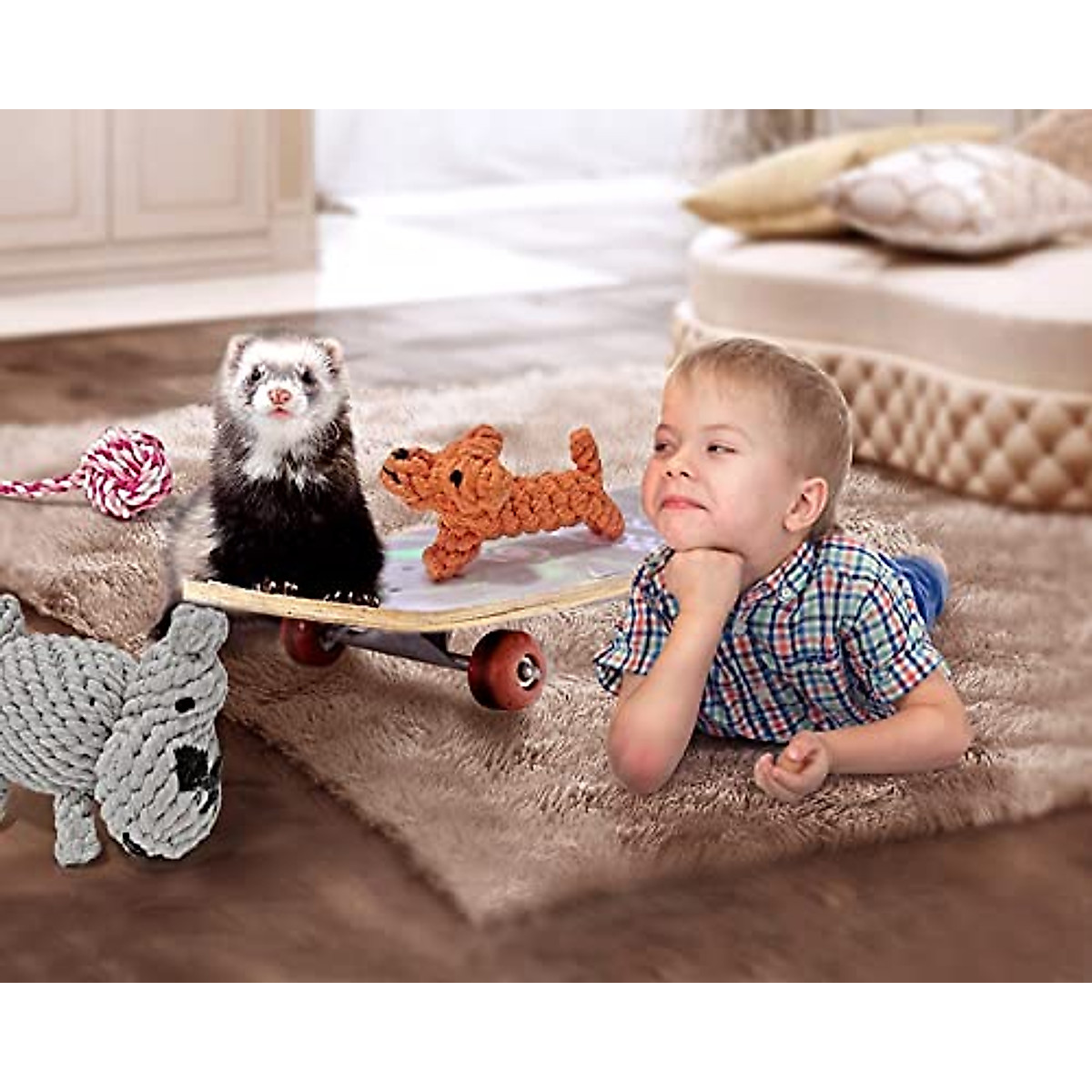 HAICHEN TEC 6 Pack Ferret Rope Chew Toys Durable Knotted Rope Tug Perfect for Teething Mammals, Cotton Rope Toys Interactive Dog Rope Toy Set Machine-Washable (6 Pack)