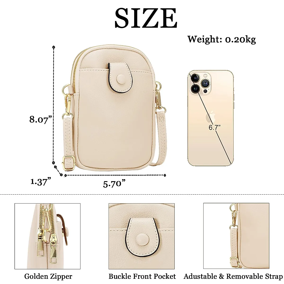 Sunwel Fashion Triple Pockets Lightweight Cell Phone Small Purse Travel Crossbody Bag with Zipper Phone Holder for Women Girls (white)