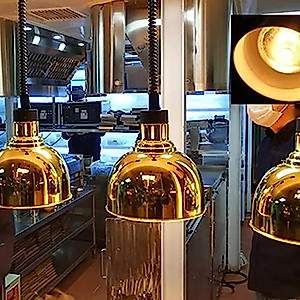 LINKANRUO Commercial Food Heat Lamp Warmer, Food Warmer Lamp Telescopic, Food Heat Lamp Hanging Food Warmer Lamp Buffet Food Heat Preservation Chandelier Restaurant Equipment Lamps(Gold)