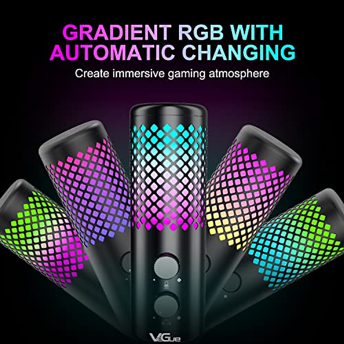 VeGue USB Gaming Microphone for PS5, All Metal PC Computer Condenser Mic with RGB Light, Mute Button, Pop Filter, Shock Mount, Gain Control for YouTube Recording Streaming Twitch Podcasts Videos